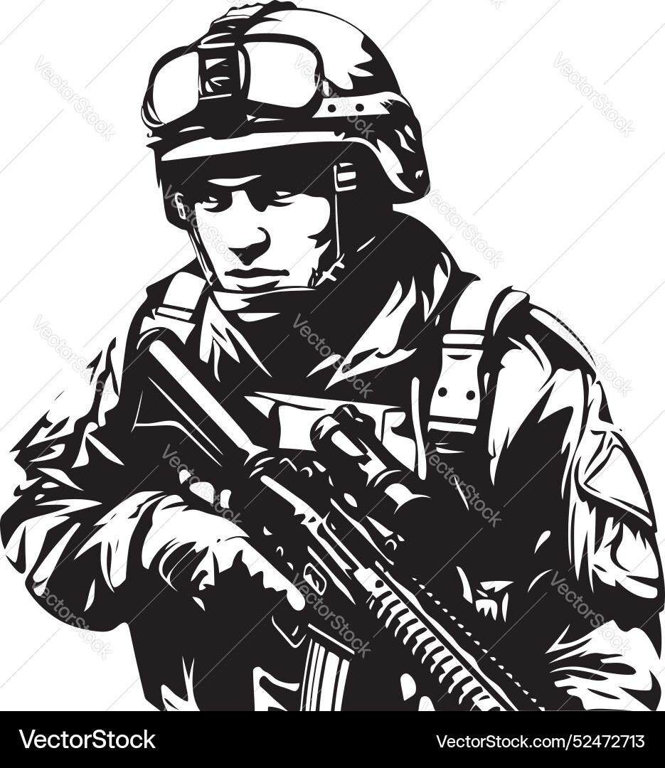 Combat guardian soldier with gun black icon Vector Image