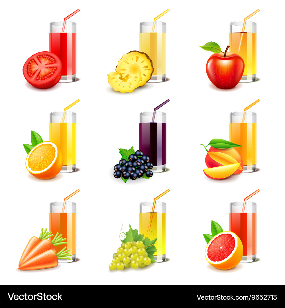 Fruit juice icons set Royalty Free Vector Image