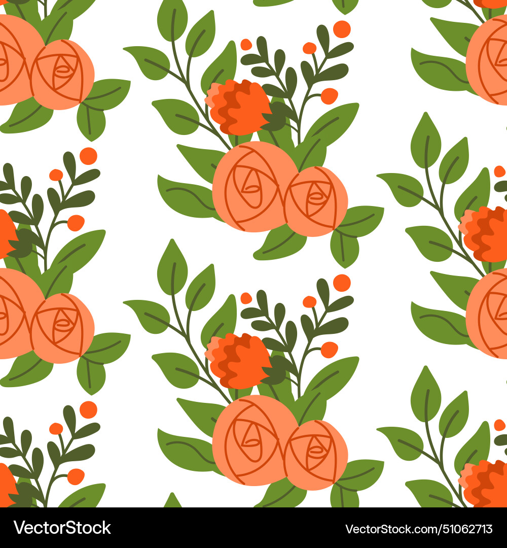 Seamless pattern with flat abstract rose bunch Vector Image