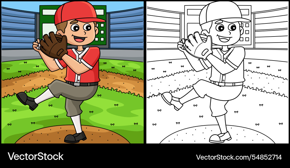 Baseball pitcher coloring page Royalty Free Vector Image