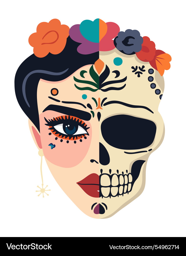 Catrina head female sugar skull face Royalty Free Vector