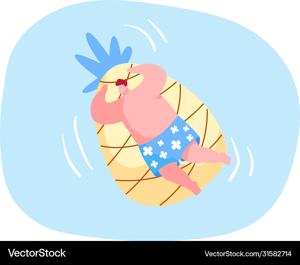 Funny male character floating on inflatable Vector Image