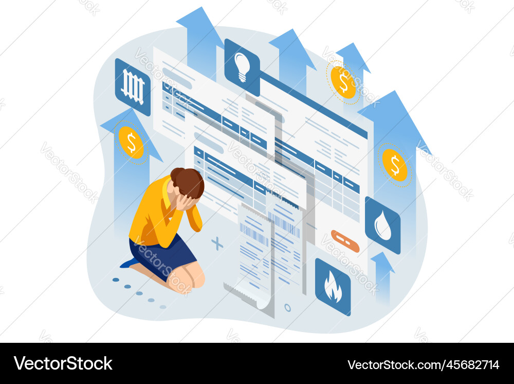 Isometric online bill payment home utilities Vector Image