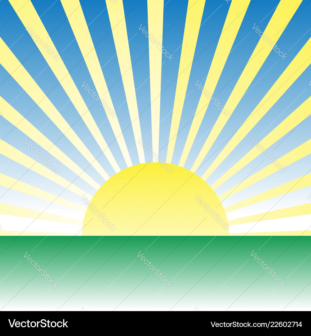 Sunrise dawn over green meadow drawing Royalty Free Vector