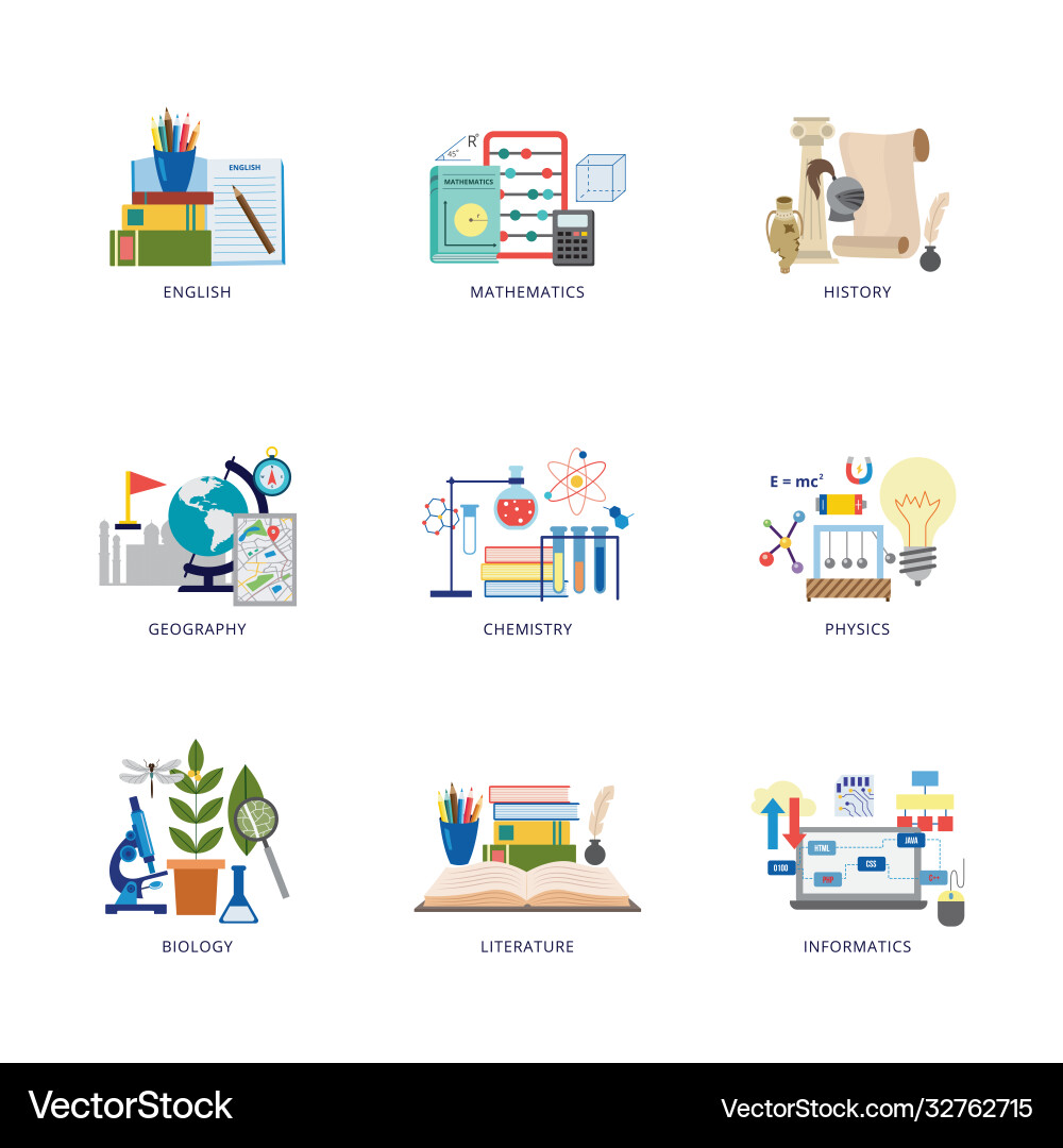 A set icons school subjects Royalty Free Vector Image