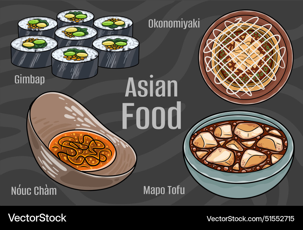 Asian food art hand-drawn Royalty Free Vector Image