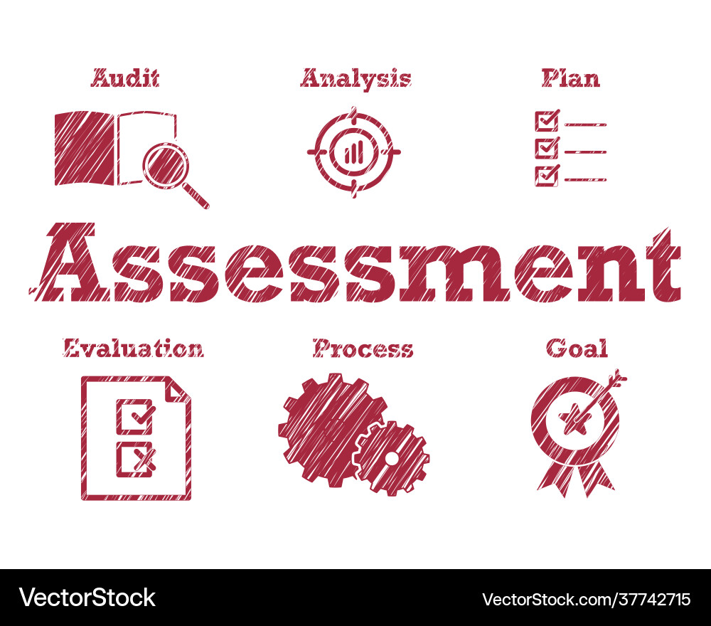 Assessment typography lettering text around Vector Image