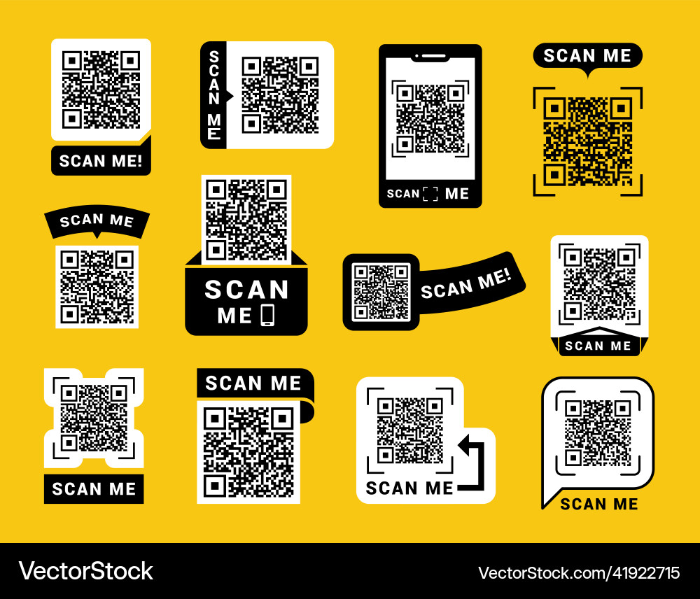 Scan me sign collection flat qr codes Royalty Free Vector