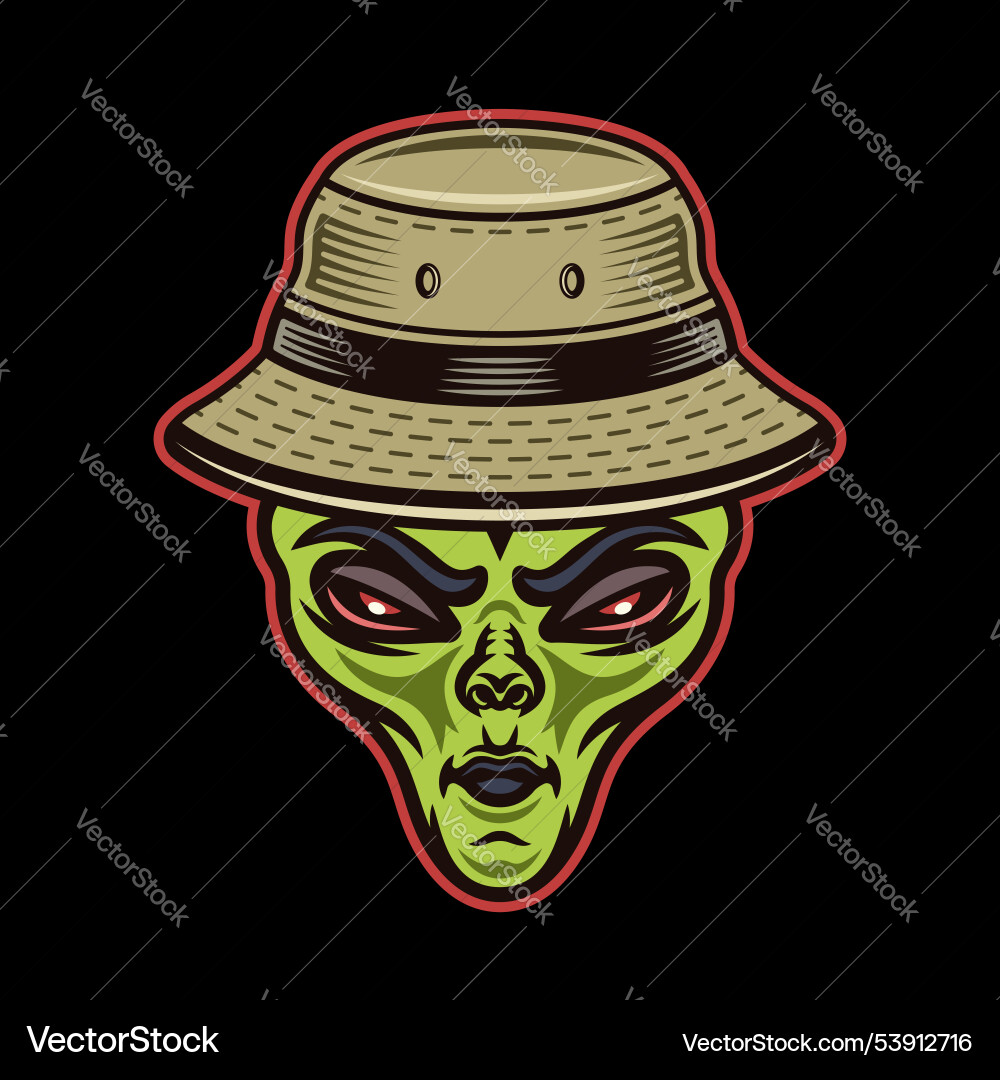 Alien head in bucket hat character colorful Vector Image