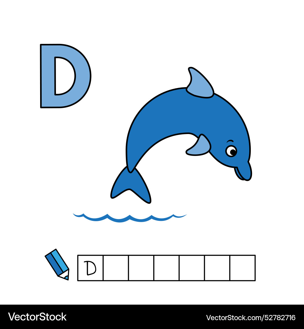 Cute cartoon animals alphabet dolphin Royalty Free Vector