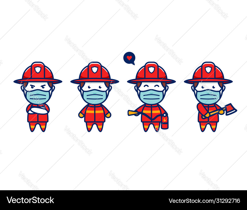 Cute firefighter worker officer character chibi Vector Image
