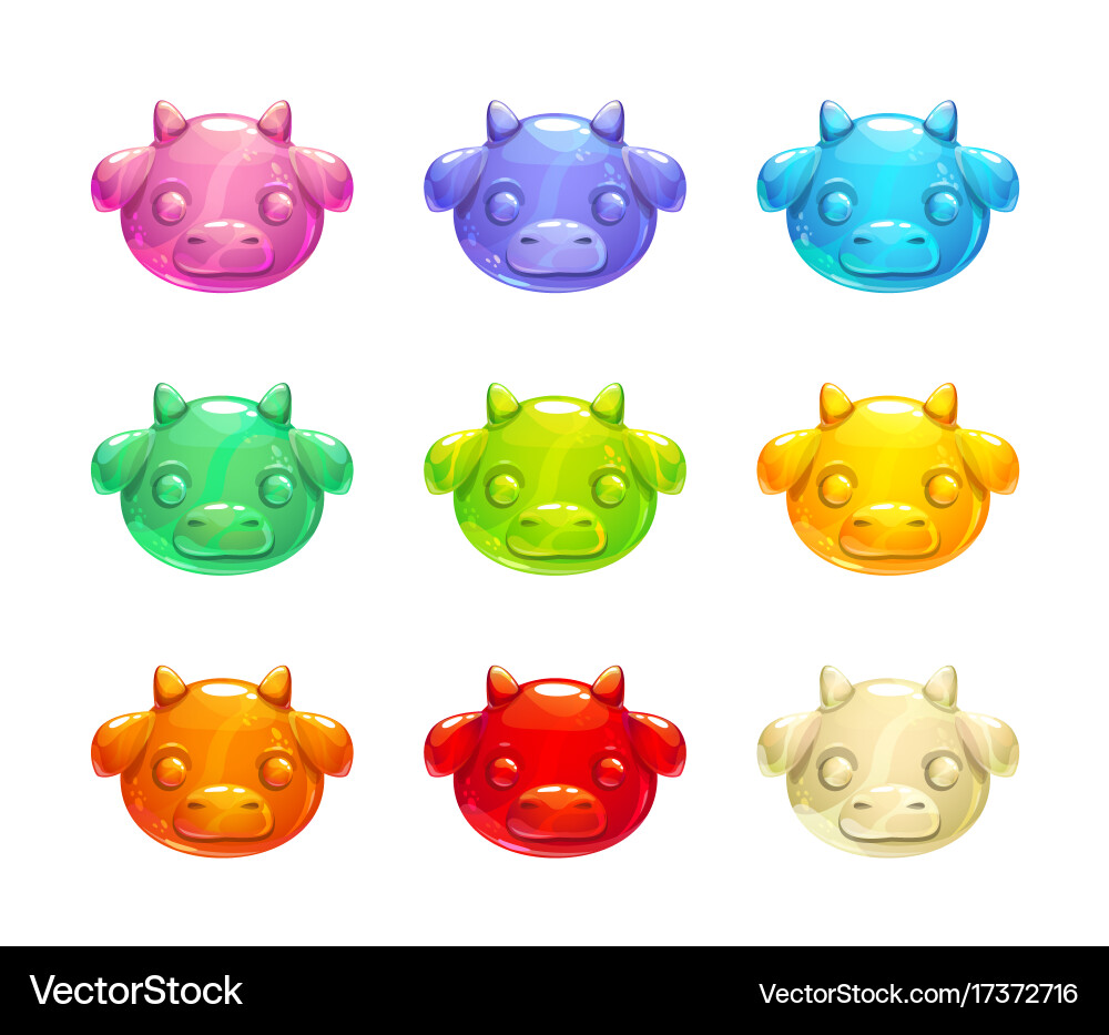 Cute jelly cow faces Royalty Free Vector Image