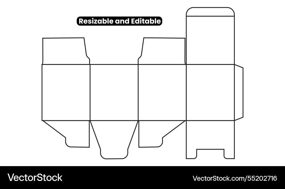 Die cut cardboard box dieline die-line Royalty Free Vector