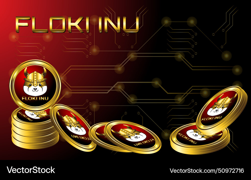 Floki inu gold coin crypto currency poster design Vector Image