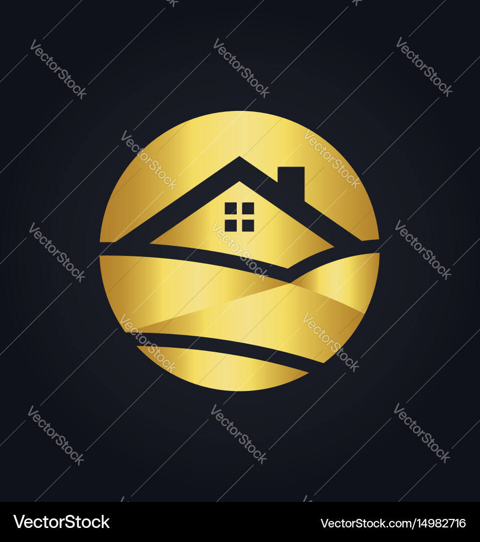 Gold home nature landscape logo Royalty Free Vector Image