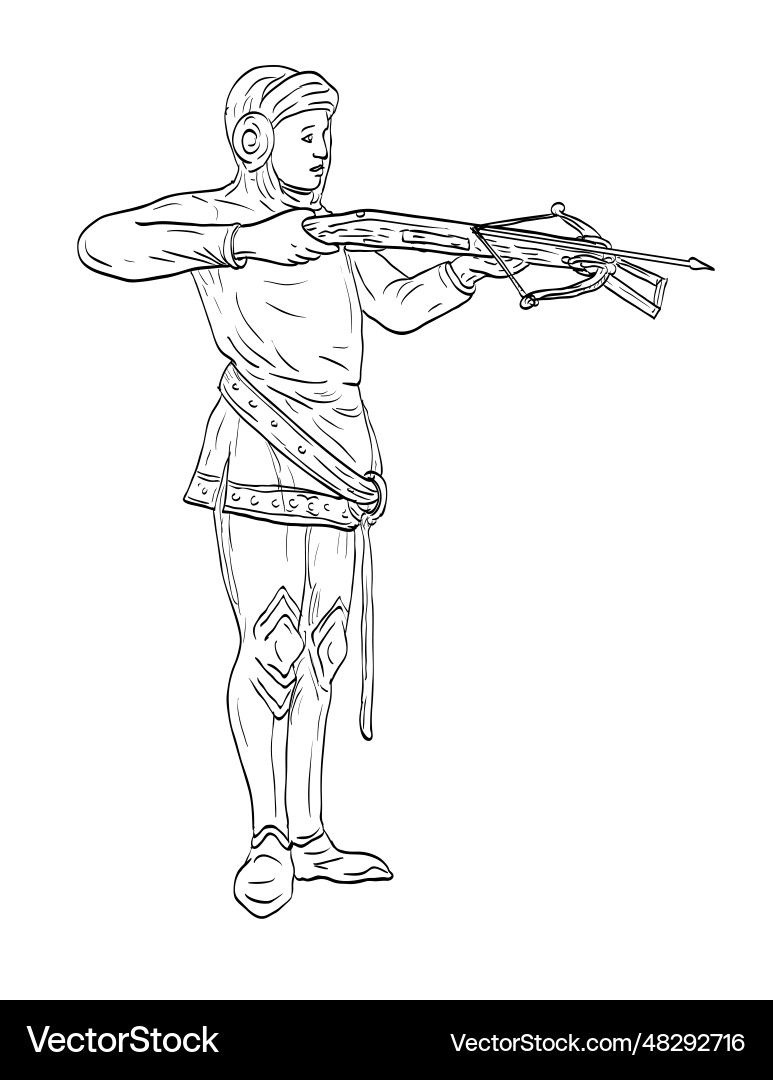 Medieval archer with crossbow front Royalty Free Vector