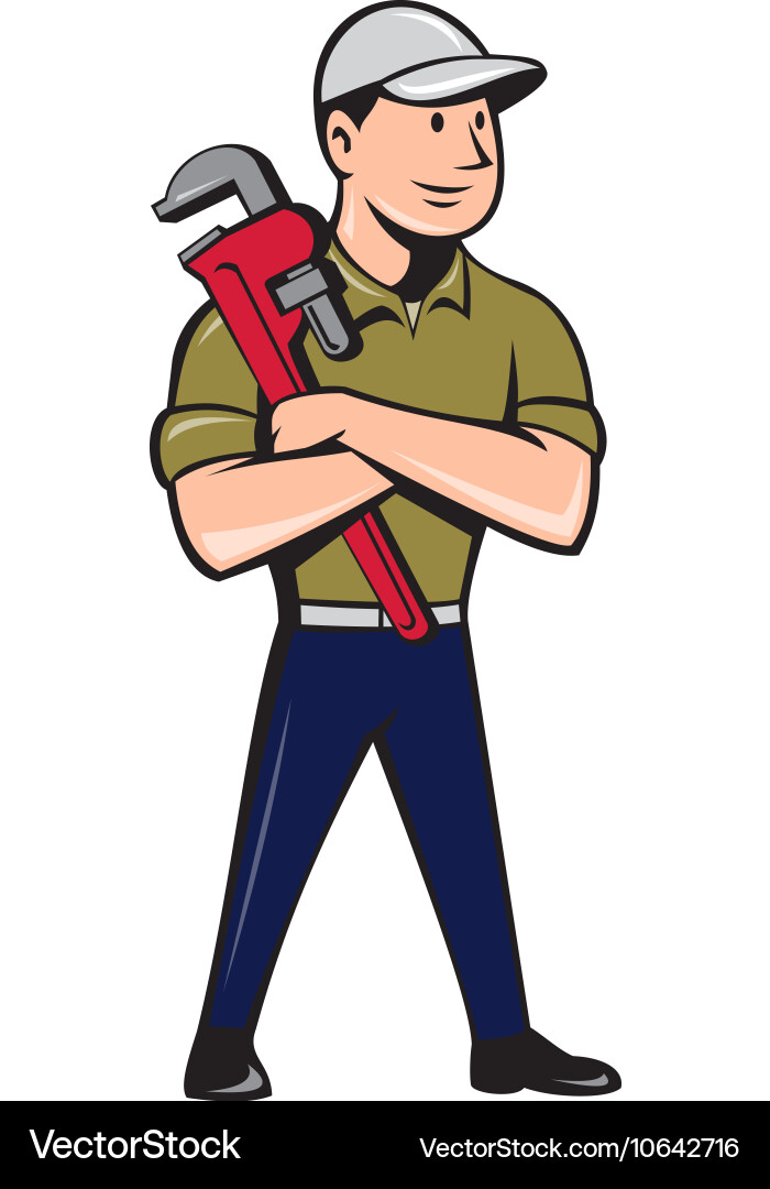 Plumber arms crossed standing cartoon Royalty Free Vector