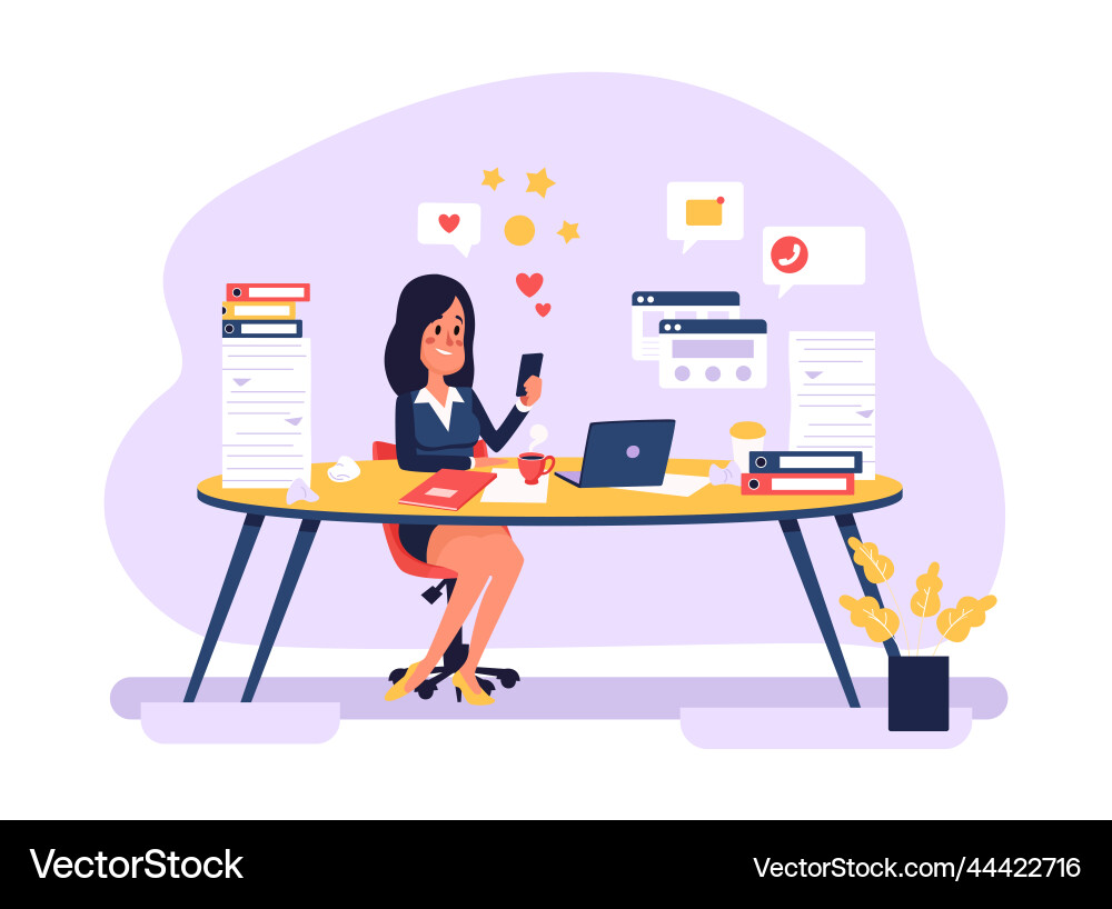 Procrastination at work woman employee sitting Vector Image