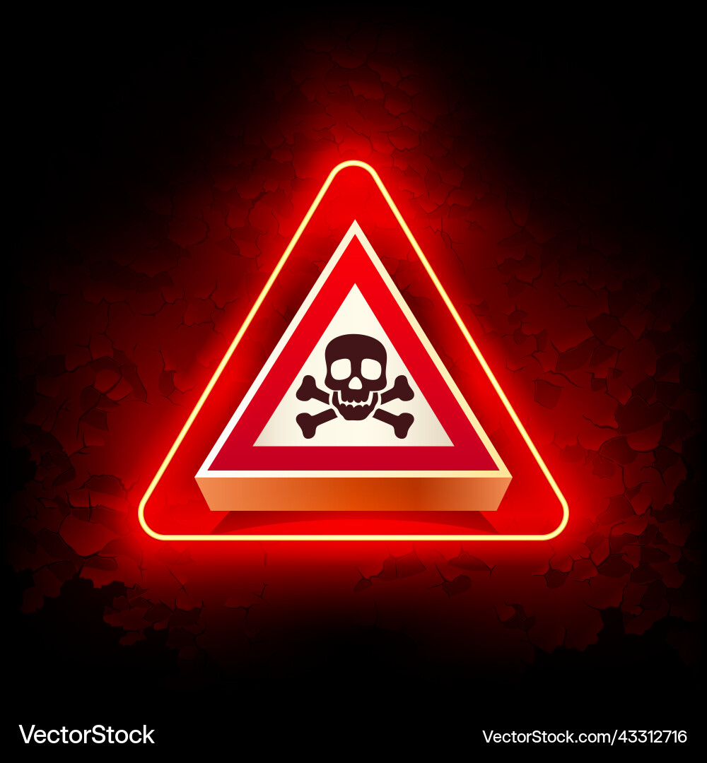Red neon danger sign with skull and bones Vector Image
