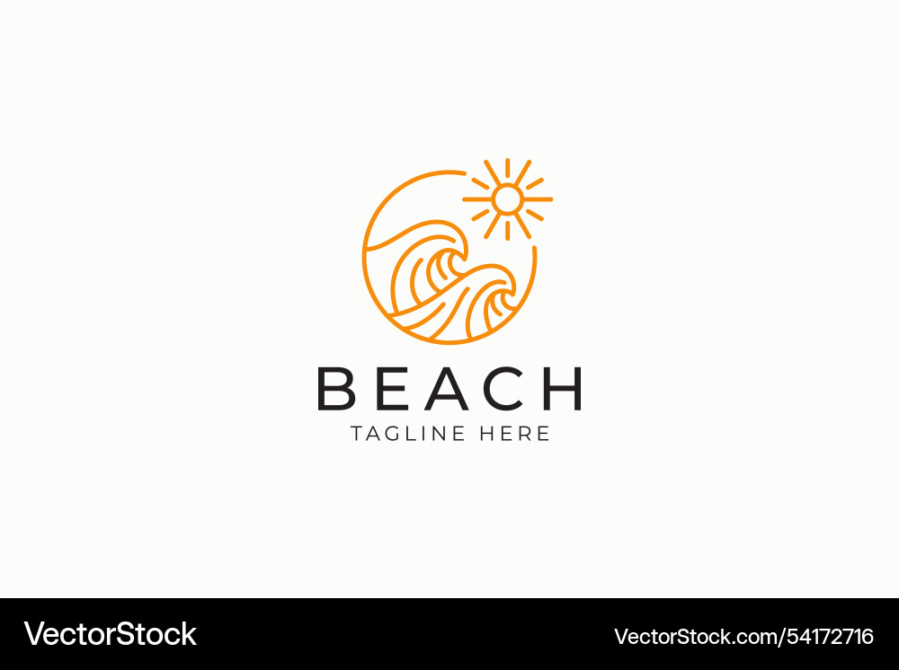 Serene minimalist beach logo featuring waves sun Vector Image