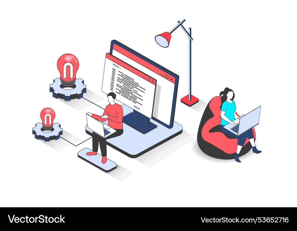 Software programming 3d isometric concept Vector Image