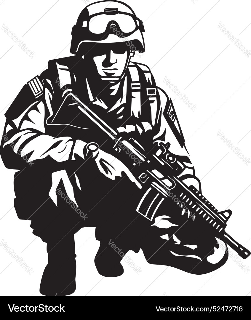 Warrior sentinel soldier with gun black icon Vector Image