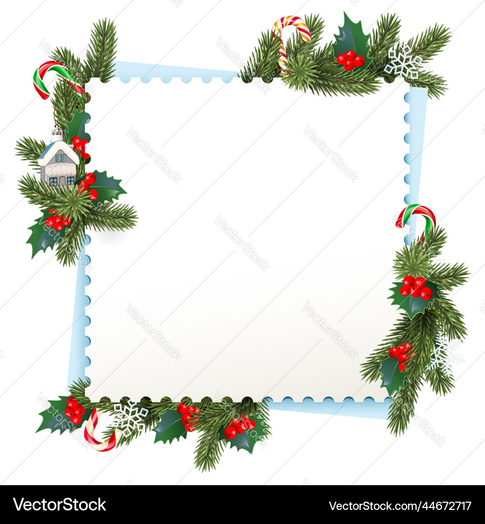 Christmas square frame with red berries Royalty Free Vector