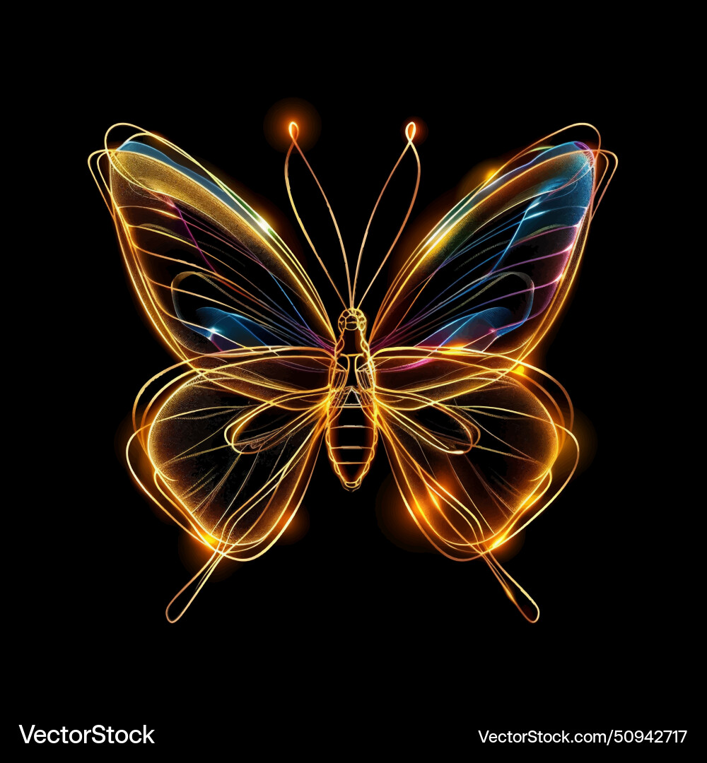 Neon glow butterfly illuminated 3d glittery Vector Image