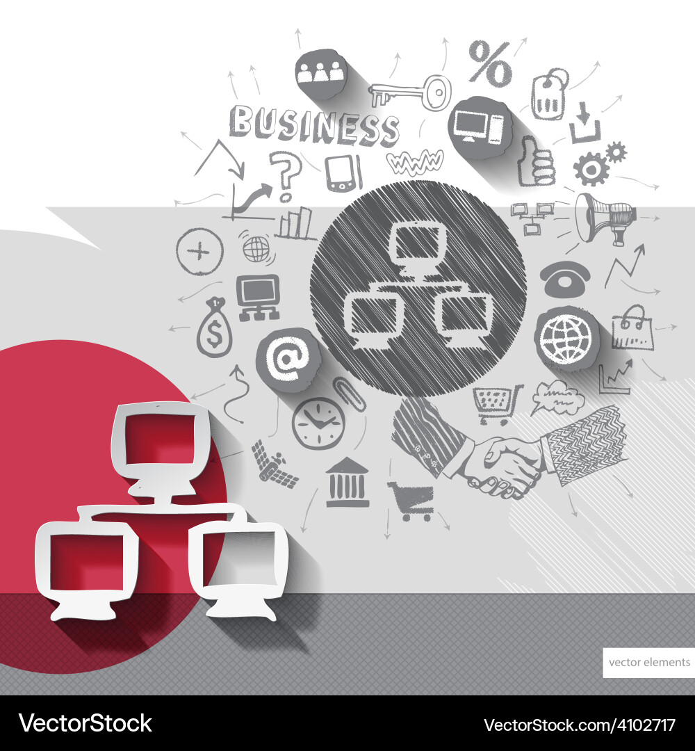 Papier und handgezeichnetes Server-Emblem mit Icons