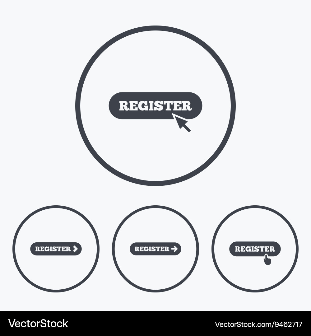 Register with hand pointer icon mouse cursor Vector Image