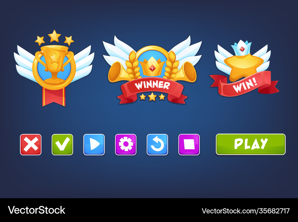 Set mobile game ui elements win icons Royalty Free Vector