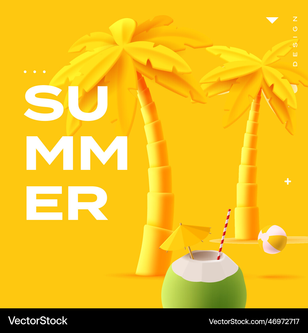 Summer beverage bar menu card with yellow 3d Vector Image