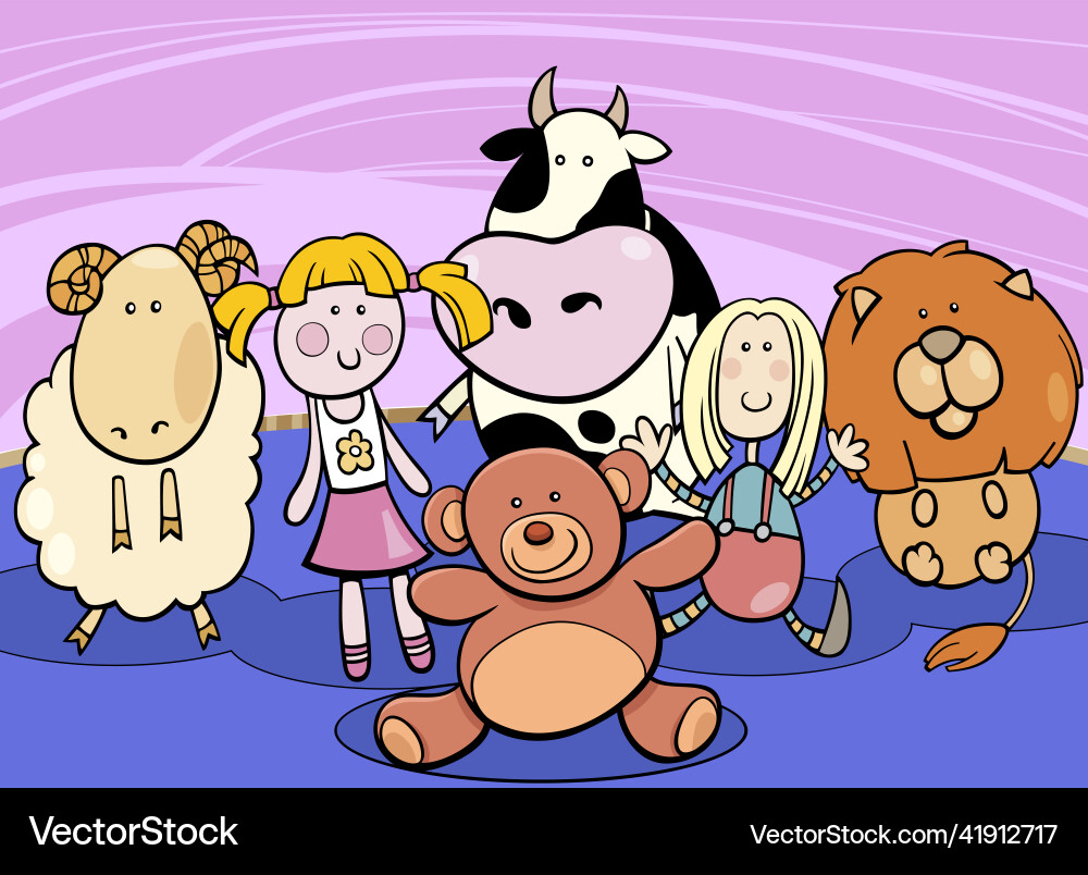 Toys characters group cartoon Royalty Free Vector Image