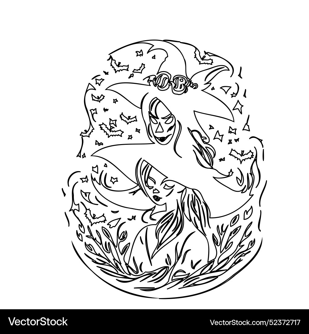 Witch halloween outline sketch Royalty Free Vector Image