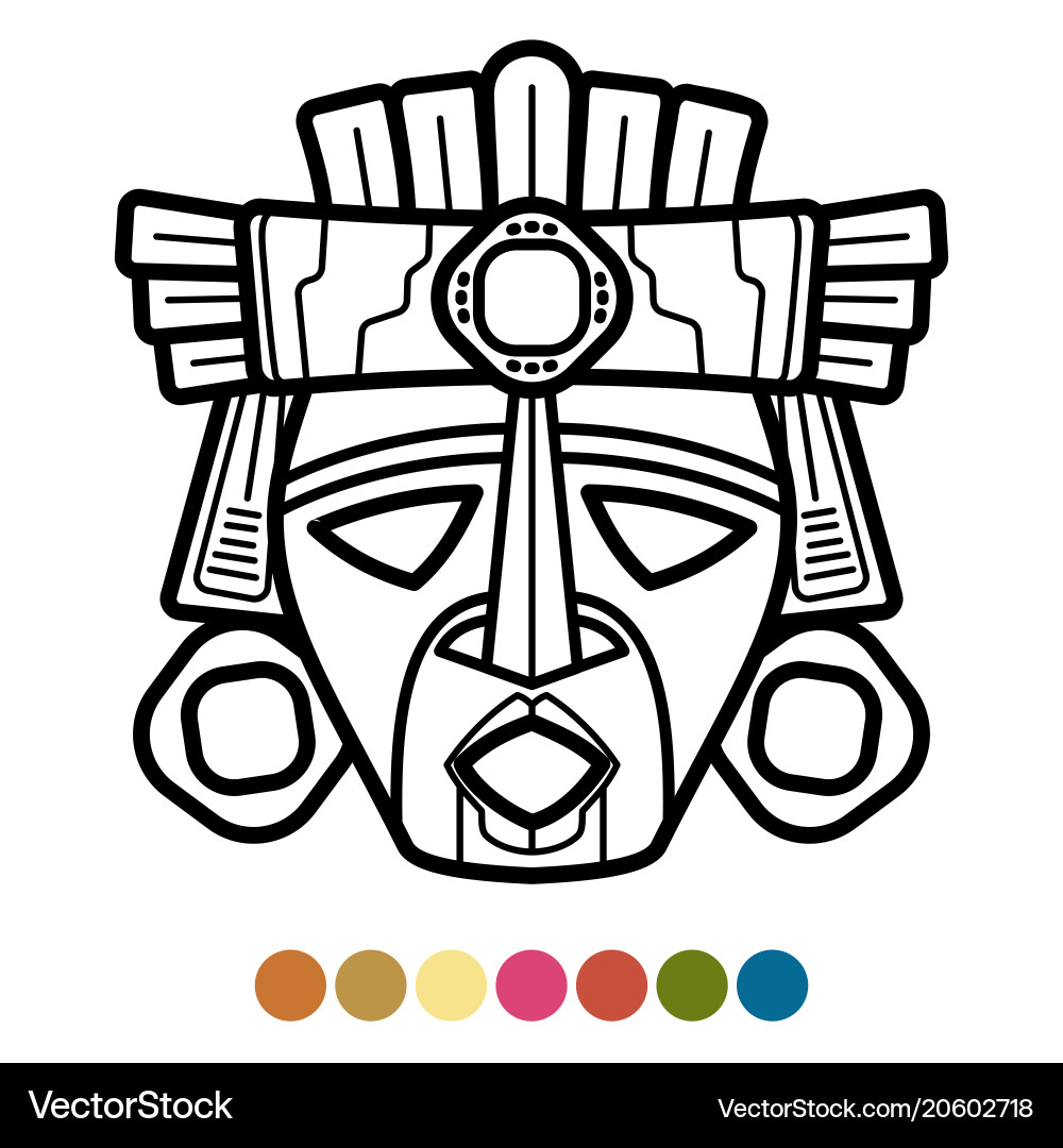 Aztec Mask Coloring Page Royalty Free Vector Image