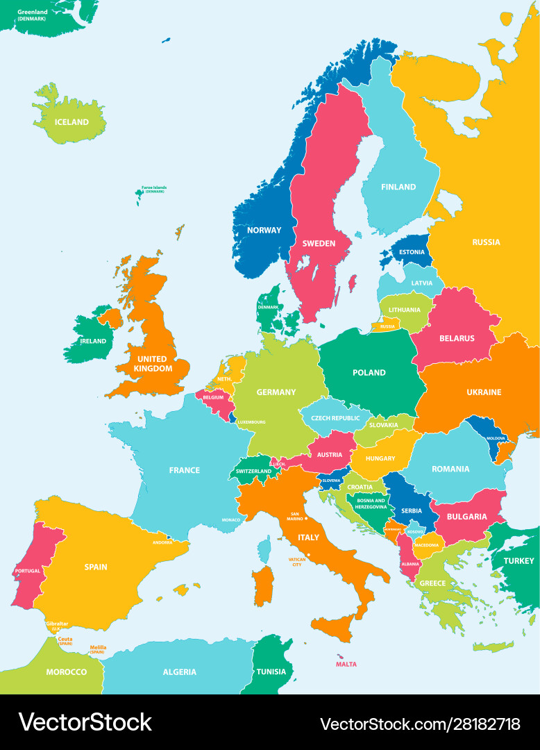 Colorful map europe Royalty Free Vector Image - VectorStock