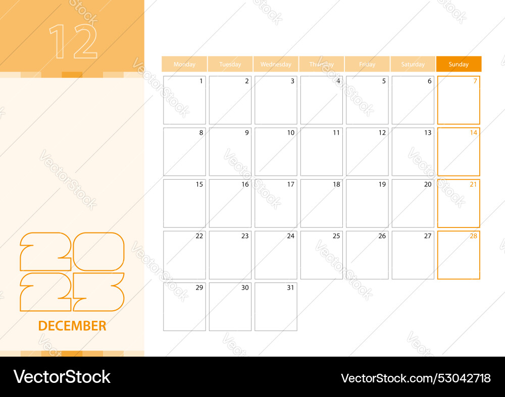 Horizontal planner for december 2025 Royalty Free Vector