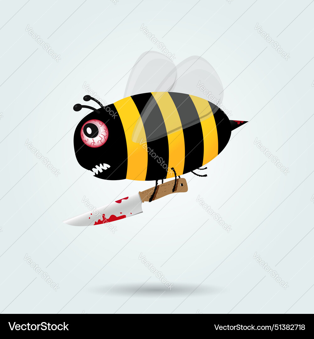 Mad killer bee with bloody knife Royalty Free Vector Image