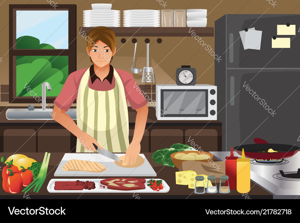 Man cooking in the kitchen Royalty Free Vector Image