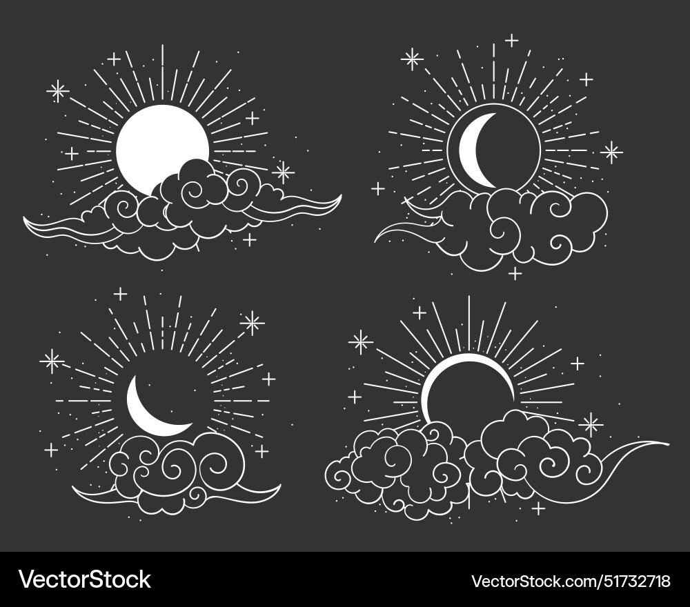 Traditional asian sun moon with clouds Royalty Free Vector