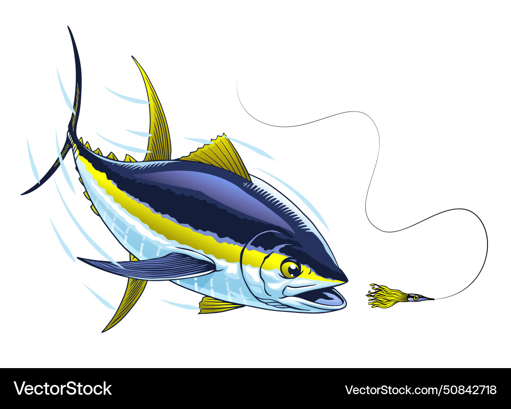 Yellowfin tuna fish in fast motion catching Vector Image