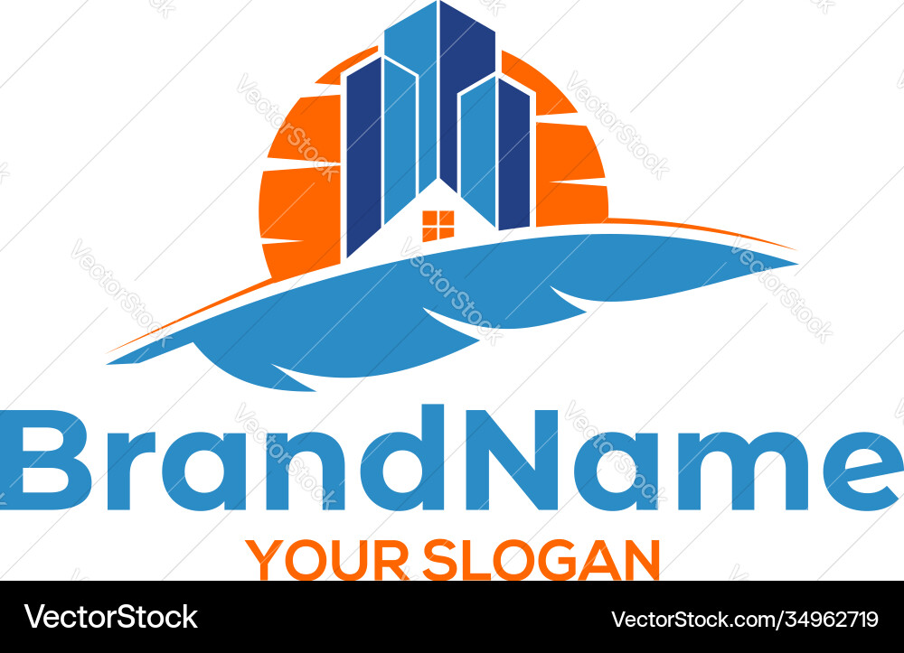Building feather logo design Royalty Free Vector Image