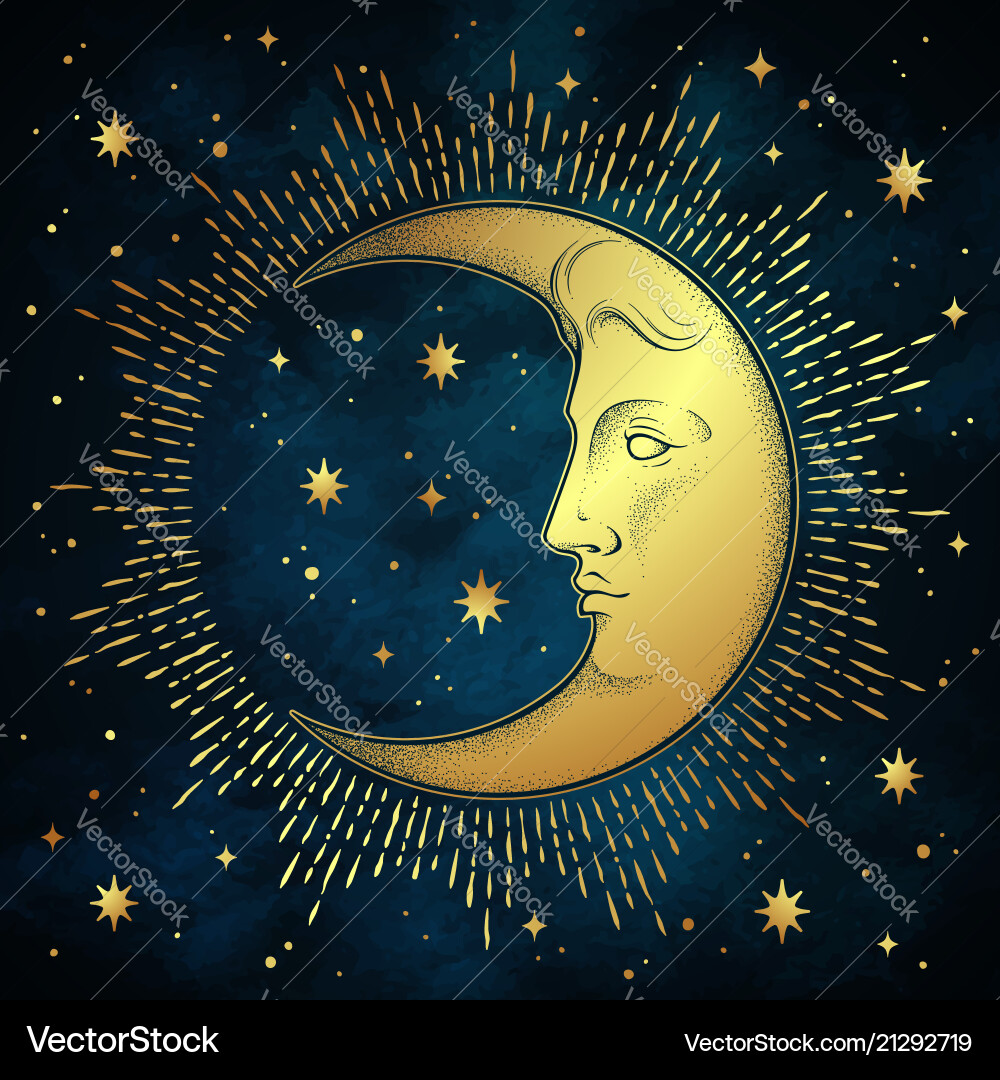 Crescent Moon Astral Art Royalty Free Vector Image