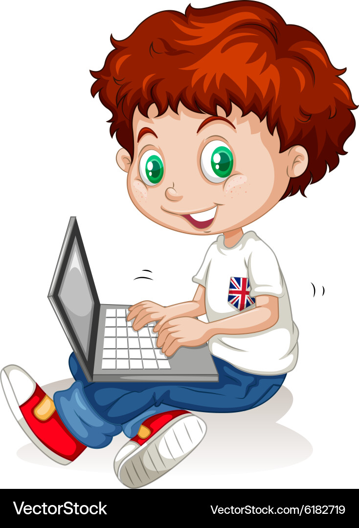 Little boy working on laptop computer Royalty Free Vector
