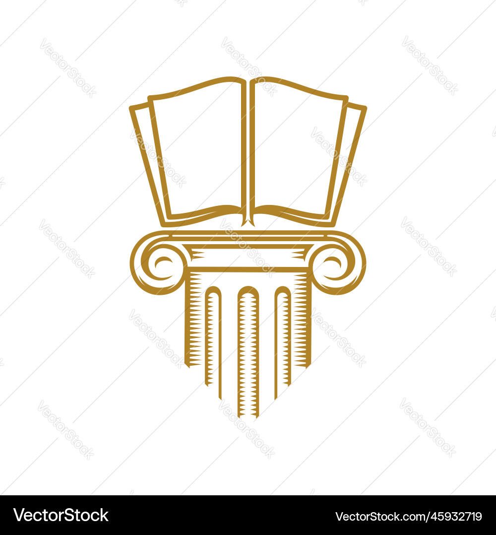 Opened book on antique column icon or symbol Vector Image