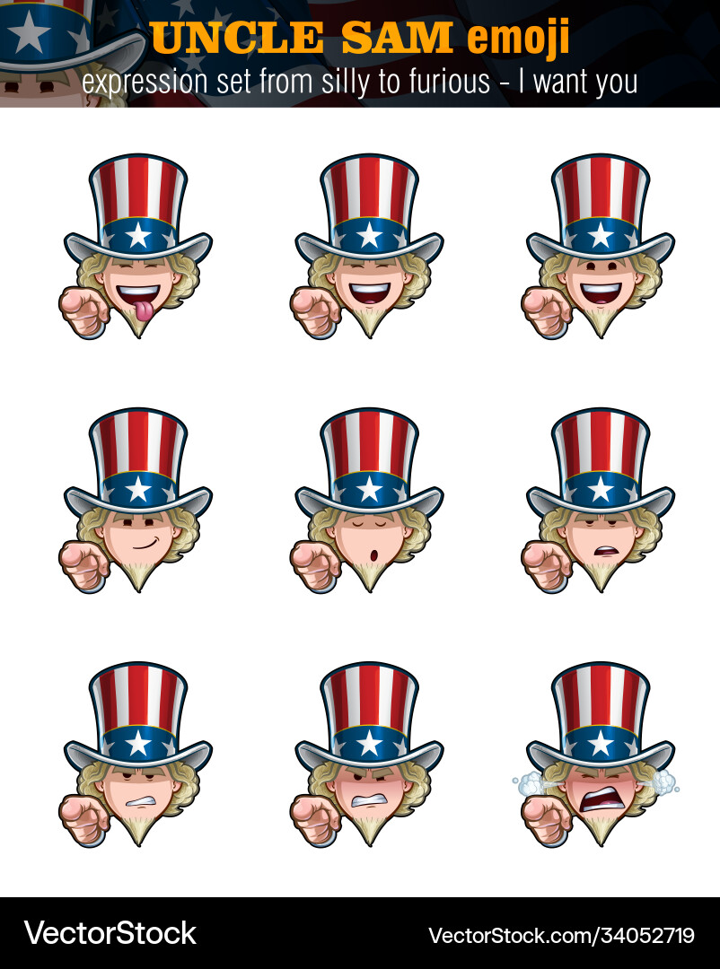 Uncle Sam Expressions - Emoji Set Royalty Free Vector Image