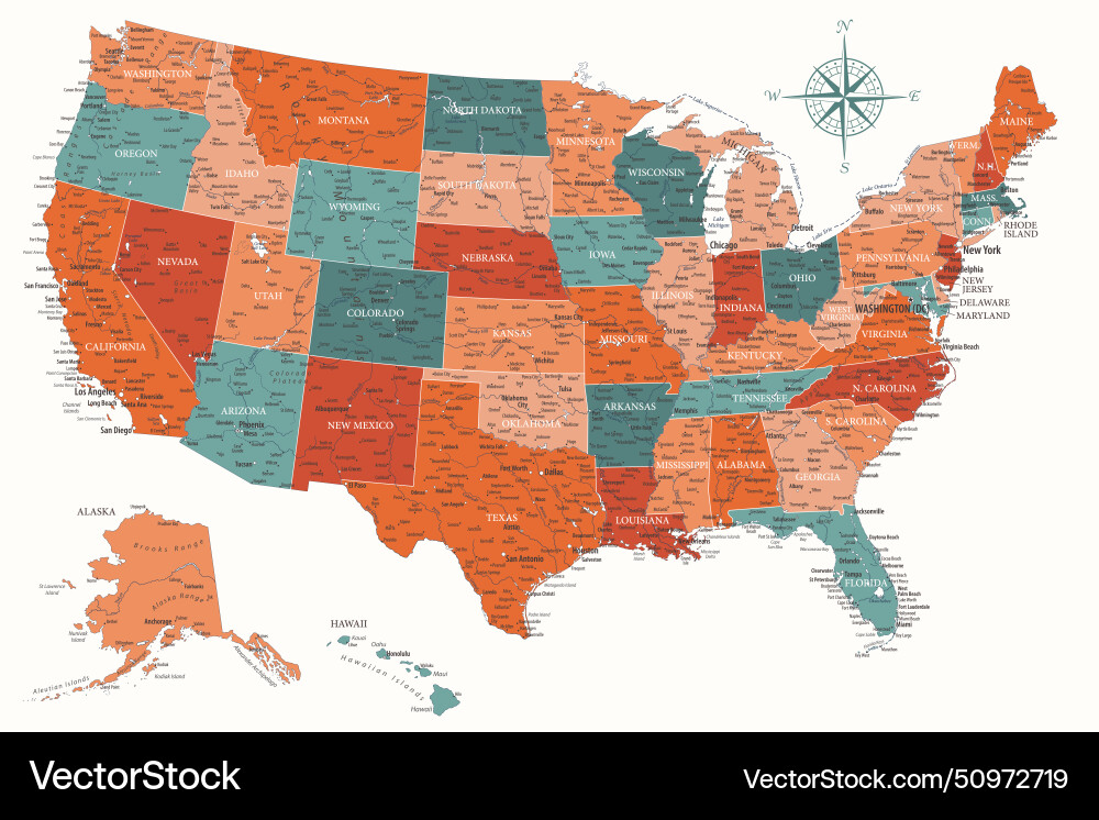 United states - highly detailed map Royalty Free Vector