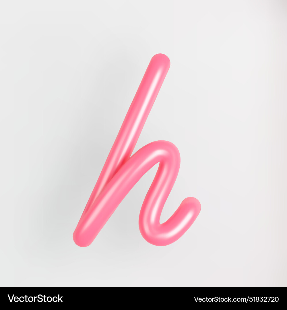 3d pink script lowercase letter h on light Vector Image