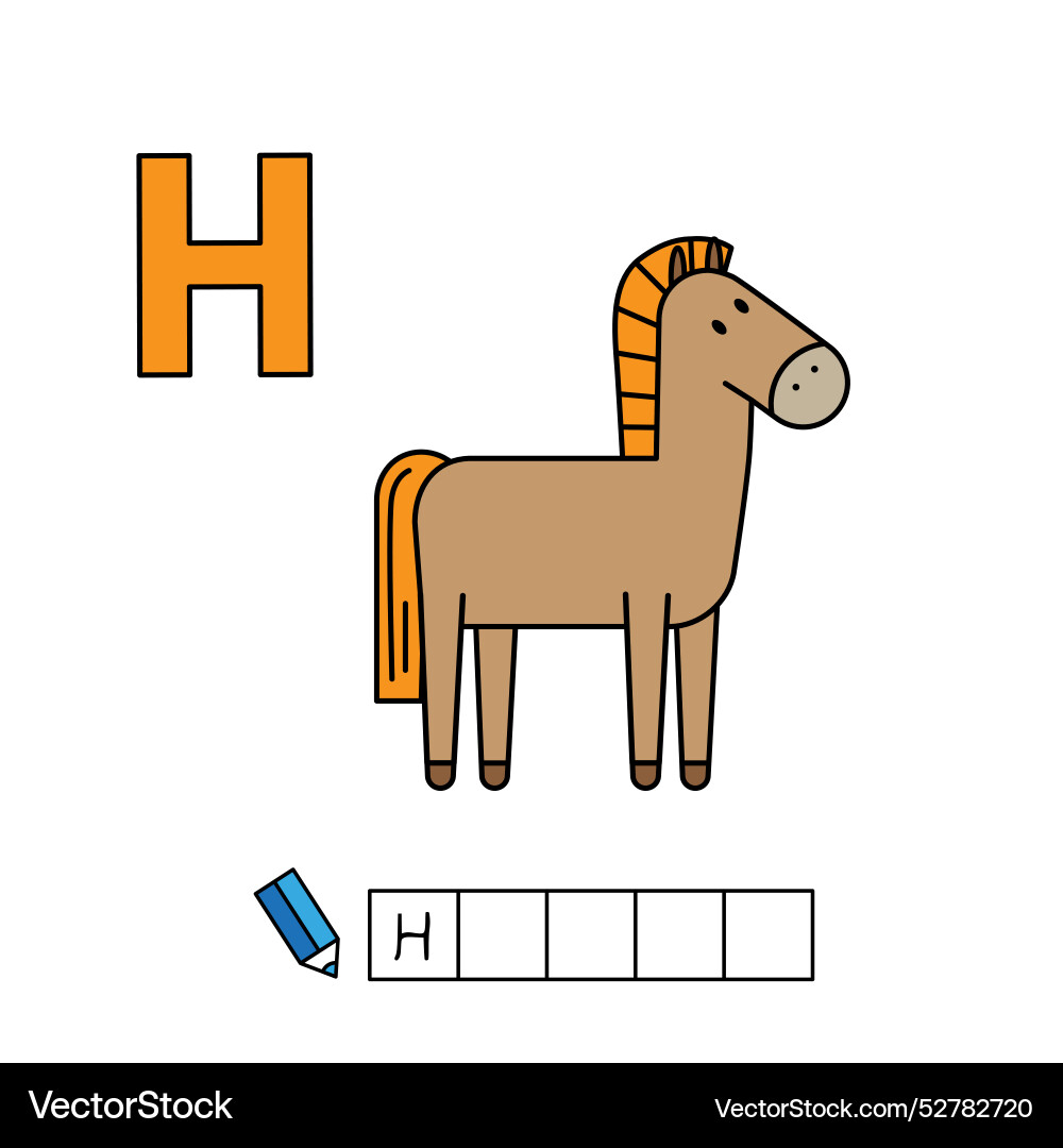 Cute cartoon animals alphabet horse Royalty Free Vector
