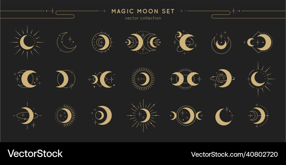 Magic moon set lunar collection with moons Vector Image